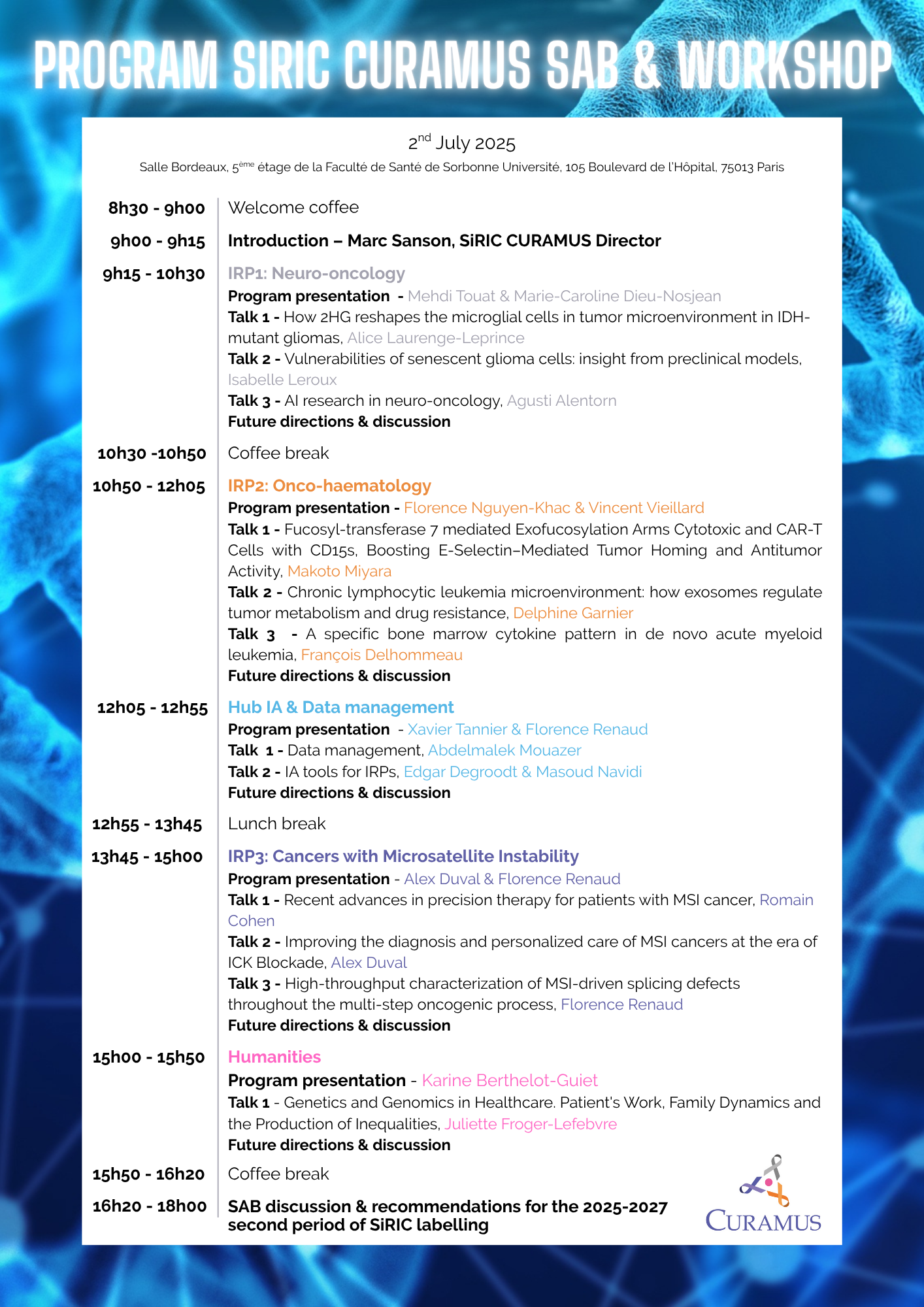 SiRIC CURAMUS SAB & Workshop - 2 juillet 2025 - Siric Cancer - Curamus ...